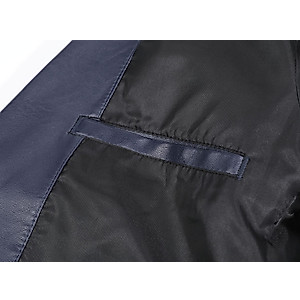 CHARTOU Men's Regular Fit Button Down Lined Business Lambskin Leather Jacket Blazer with Pockets (X-Large, Navy)