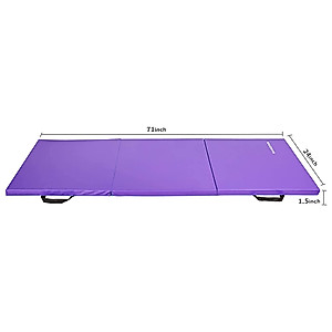 Signature Fitness Three Fold Folding Exercise Mat with Carrying Handles for MMA, Gymnastics and Home Gym Protective Flooring, 1.5-Inch Thick, Purple