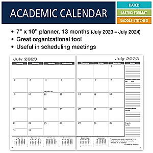 Elan Publishing Company Academic Calendar - 13 Months (July 2023 - July 2024) 7" X 10" Saddle-Stitched Dated for 2023-2024 Academic Year