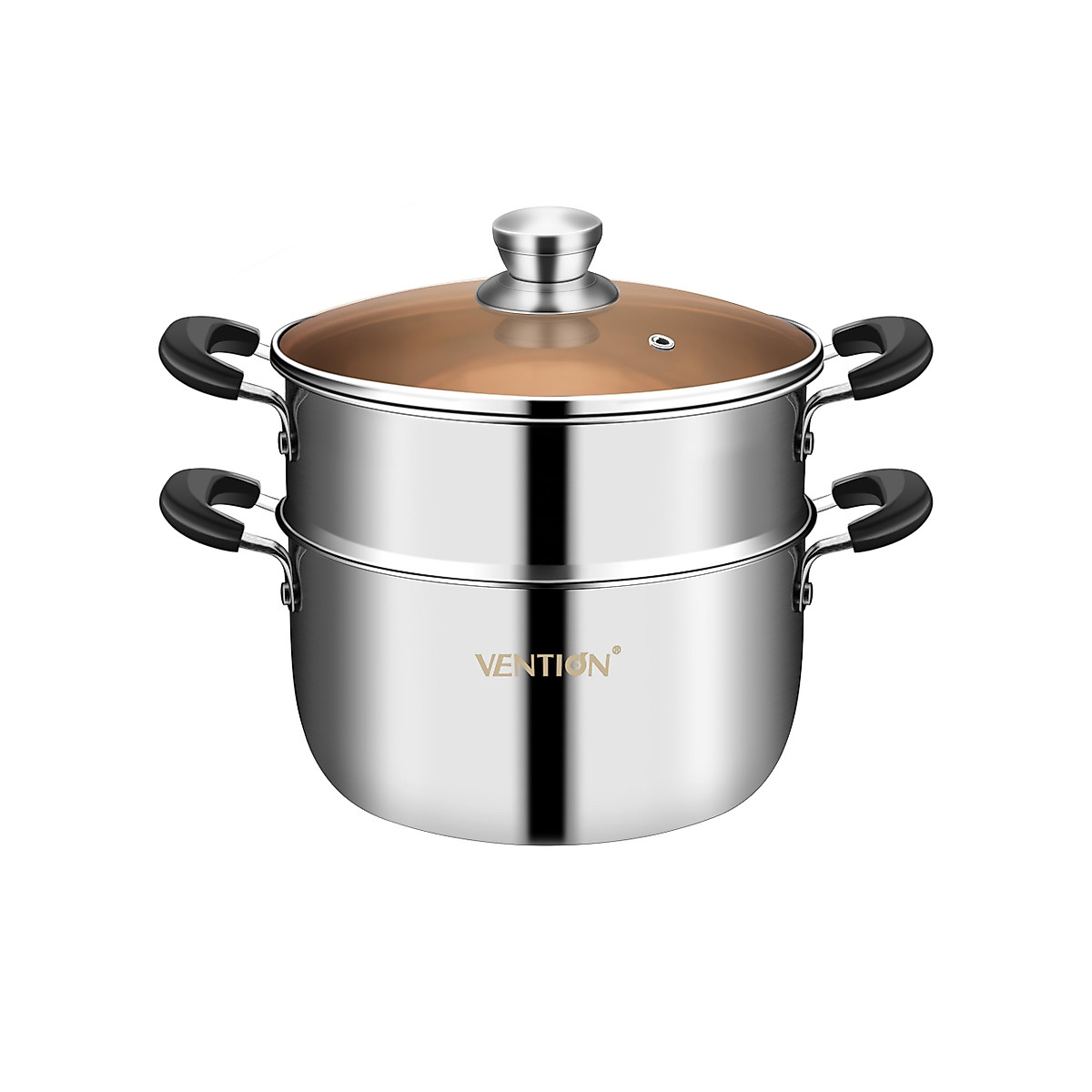 VENTION Small Vegetable Steamer 10.2 Inch, 5-Ply Thick Stainless Steel Steamer for Cooking, 5.8 QT Stove Top Steamer Pot, Steam Pot