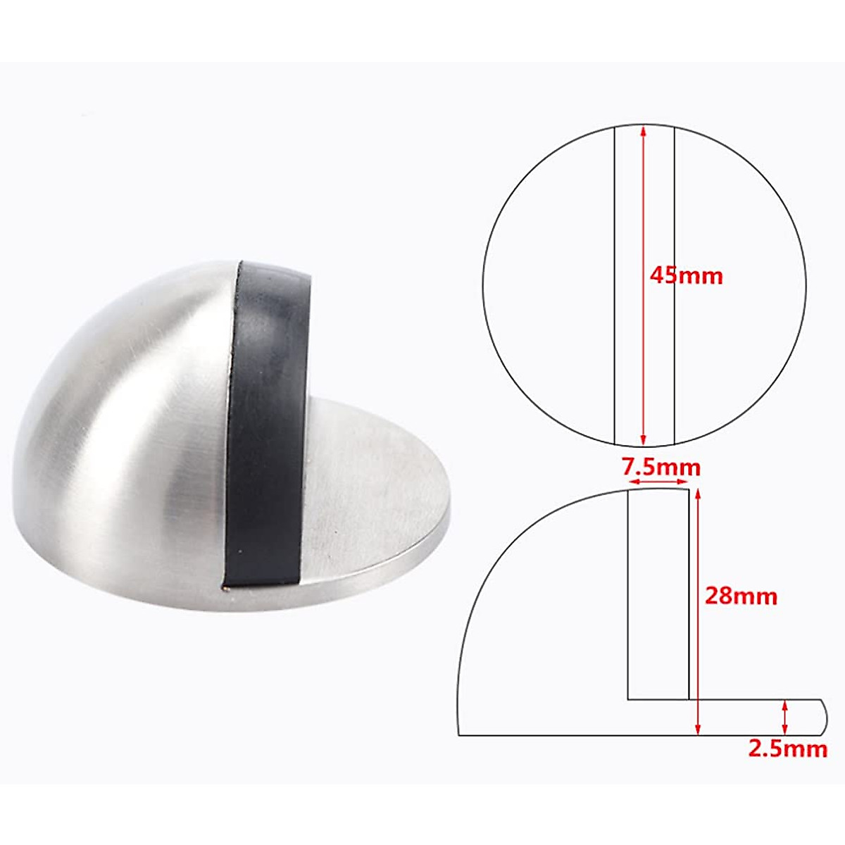 LTIYITL Stainless Steel Half Dome Floor Door Stop Self-Adhesive with Rubber Free Punching—Ground Door Stops for Bedroom Living Bath Shower Room Office Silver—Stainless Steel Floor Door Stopper（4PCS）