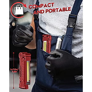 Rechargeable Flashlights, Coquimbo LED Work Lights with Magnetic Base 5 Modes 360° Rotate, Tool Gifts for Men, Dad, Husband, Handyman﻿ (2 Pack, Red)