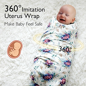 Momcozy Softness Upgrade Muslin Swaddle Blankets, Vivid Flower+Solid Purple Neutral Matching, 2 Pack Breathable 2-Layer Gauze Large 47'' x 47'' Swaddling Blanket Wraps for Newborn Baby Boys Girls