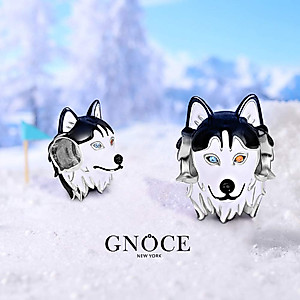 GNOCE Husky Dog Charm Bead Sterling Silver For Bracelet Heterochromia Husky Charm Bead Black Plated Fit Necklace Pets Charm for Women (1-Husky Dog)