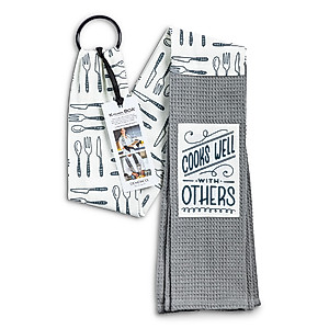 DEMDACO Cooks Well With Others Grey and White 69 inch Cotton Fabric Boa Dish Towel