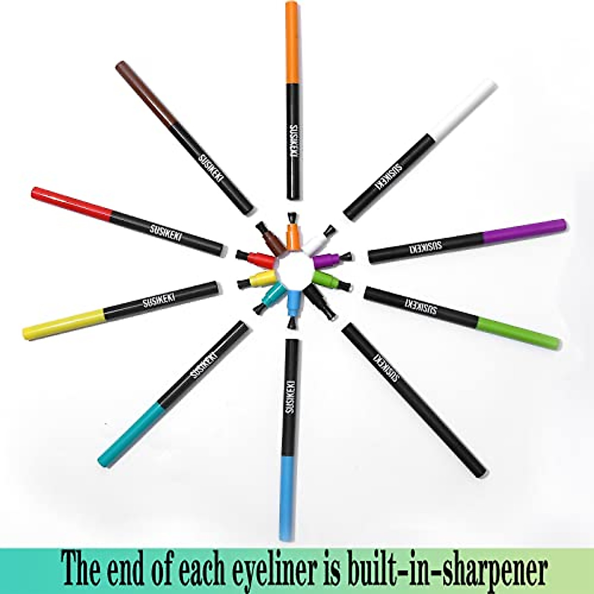 SUSIKEKI 10pcs Colored Gel Eyeliner Pencil Set With Sharpeners Waterproof Long Lasting Eye Liners For Women Retractable Eye Makeup Pen White Black Brown Rainbow Neon Matte Eyeliners Gift Sets