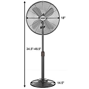 COSTWAY Metal Pedestal Fan, 18-Inch Quiet Oscillating Standing Fan with Height Adjustable, 3 Wind Speed, 4 Blades, Widespread Stand Floor Fan for Bedroom, Room, Home, Office, Shop (Black bronze)