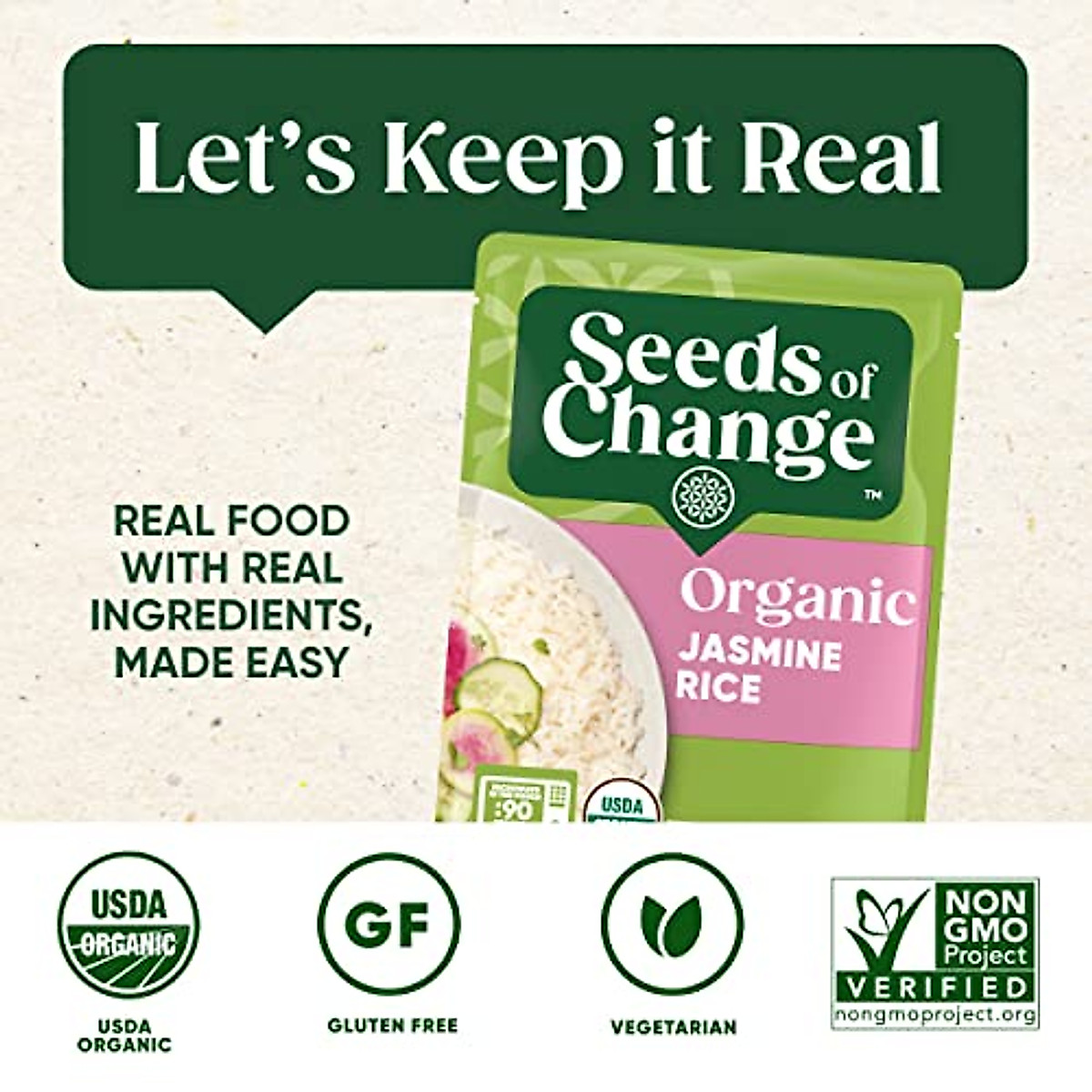 SEEDS OF CHANGE Organic Aromatic Jasmine Rice, Microwaveable Ready to Heat. 8.5 Ounces (Pack of 12)