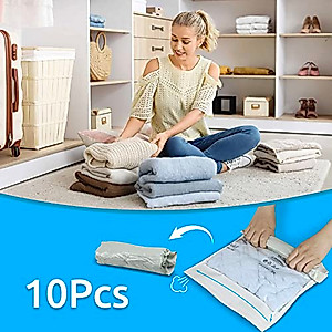 COSadiman TAILI Vacuum-compressing 10Pcs Travel Compression Bags Vacuum Packing Roll Up Travel Space Saver Bags for Luggage Cruise Ship Essentials No Pumps Needed (Small)