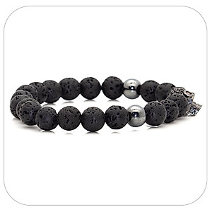 Nsitbbuery Fashion Crystal Eye Skull Bracelet 8MM Lava Rock Bead Bracelet