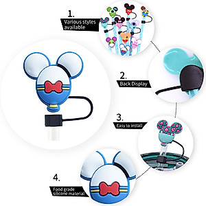 12 Pcs Silicone Straw Covers, 0.4in Diameter Cute Straw Toppers, Dust-Proof Reusable Cartoon Straw Tips Lids and Cup Charms, for Cup Accessories