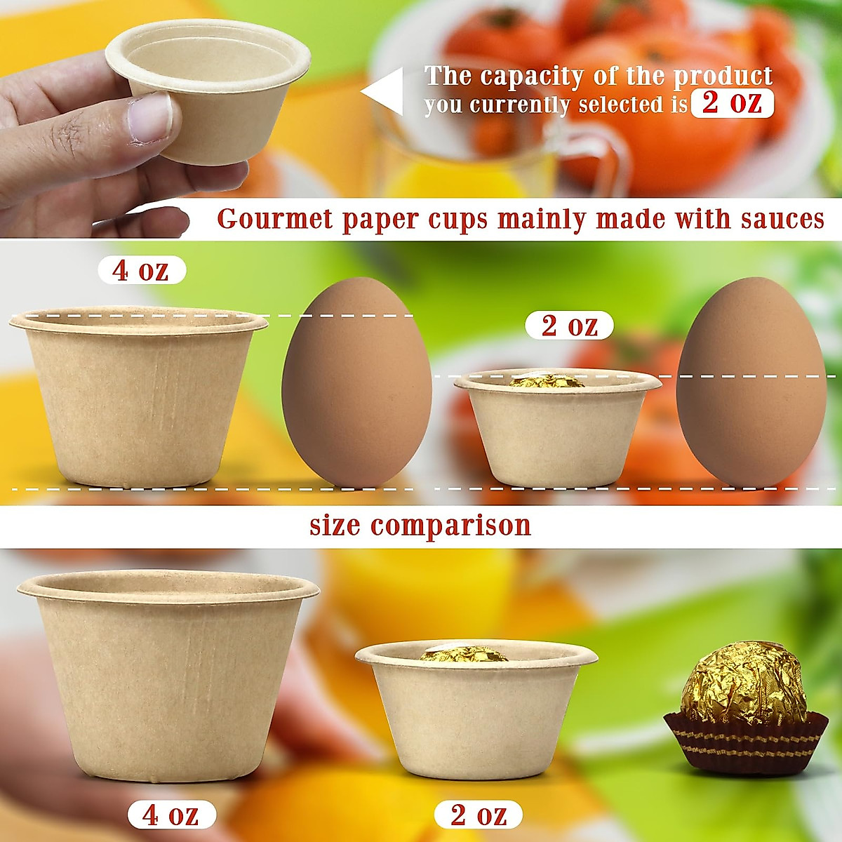 LeonBach 200 Pack 2oz Natural Sugarcane Paper Bowls, Compostable Paper Condiment Snack Sample Tasting Serving Cups Biodegradable Food Containers Small Dipping Cup