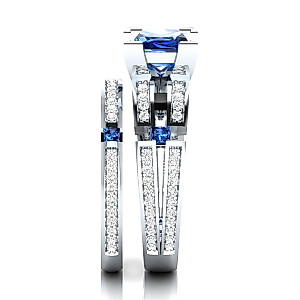 IDEALJEWEL95 2.60 ct Blue & White Sapphire Sterling Silver Bridal Set Ring Sizable Engagement Ring/Wedding/Valentines