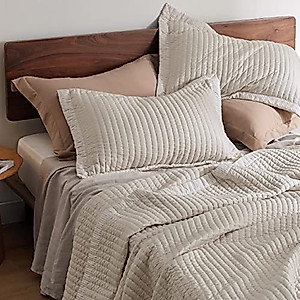 Bedsure Linen Quilt Queen Size - Lightweight Soft Quilt Bedding Set for All Seasons, Bedspreads & Coverlets, Corduroy Pattern Quilt Set, 3 Pieces, 1 Quilt (90"x96") and 2 Pillow Shams (20"x26"+2")