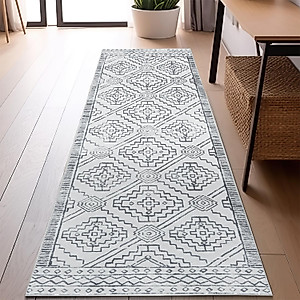 jinchan Runner Rug 2x5 - Moroccan Hallway Rug Bohemian Kitchen Washable Runner Rug with Rubber Backing Modern Soft Rug Indoor Non Slip Carpet for Entryway Bathroom Laundry Room Farmhouse Grey