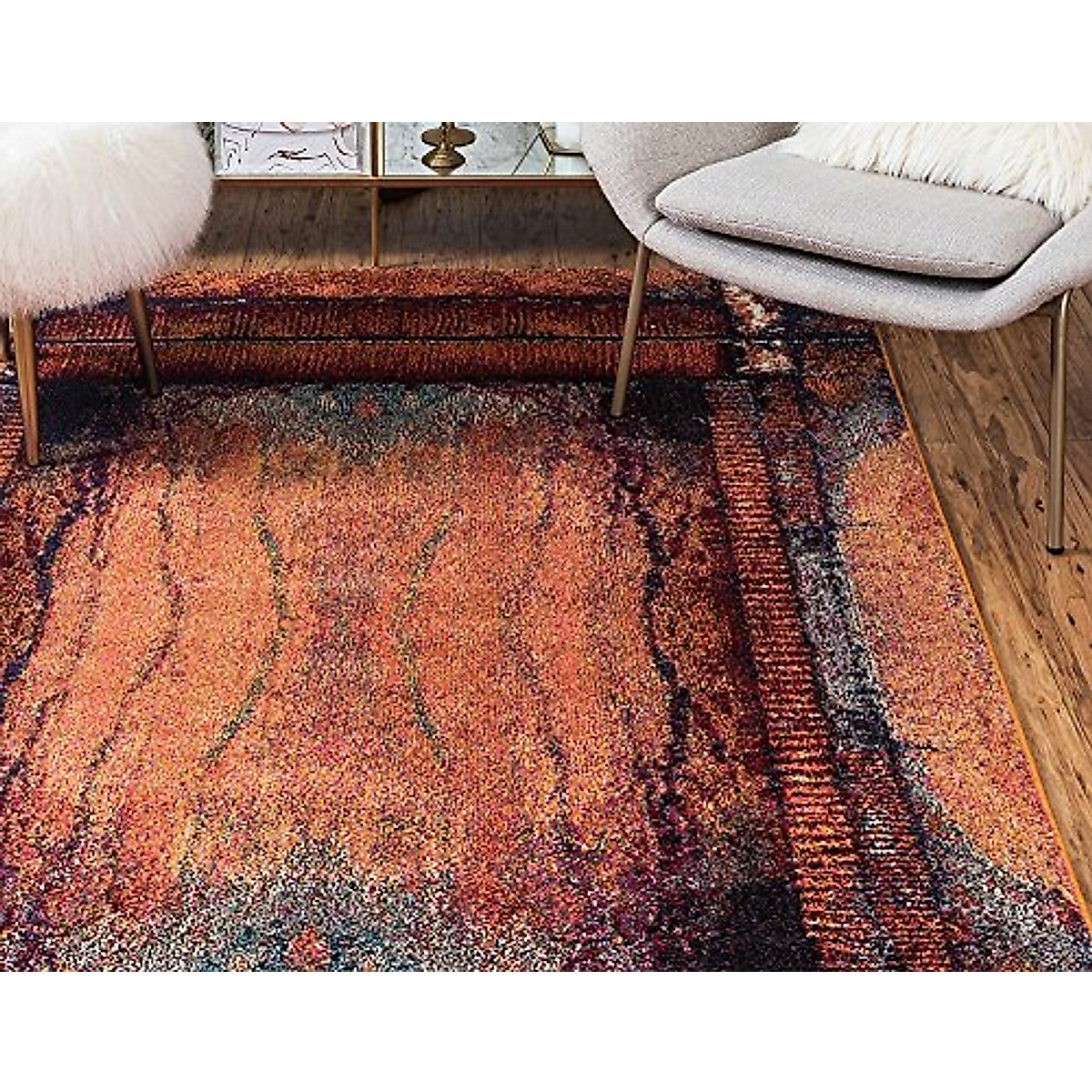 Unique Loom Estrella Collection Rustic, Distressed, Modern, Abstract Area Rug, 5 ft x 8 ft, Orange/Black