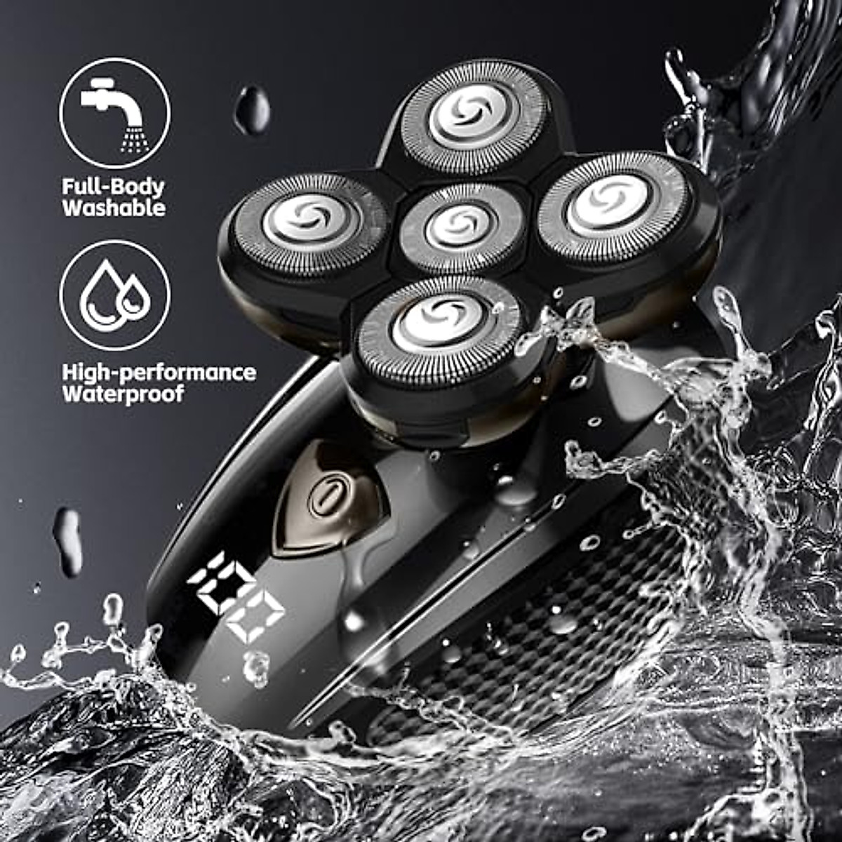 Tiklean Bald Head Shaver, Electric Razor for Men, 5-in-1 Head and Face Grooming Kit, Waterproof and Rechargeable