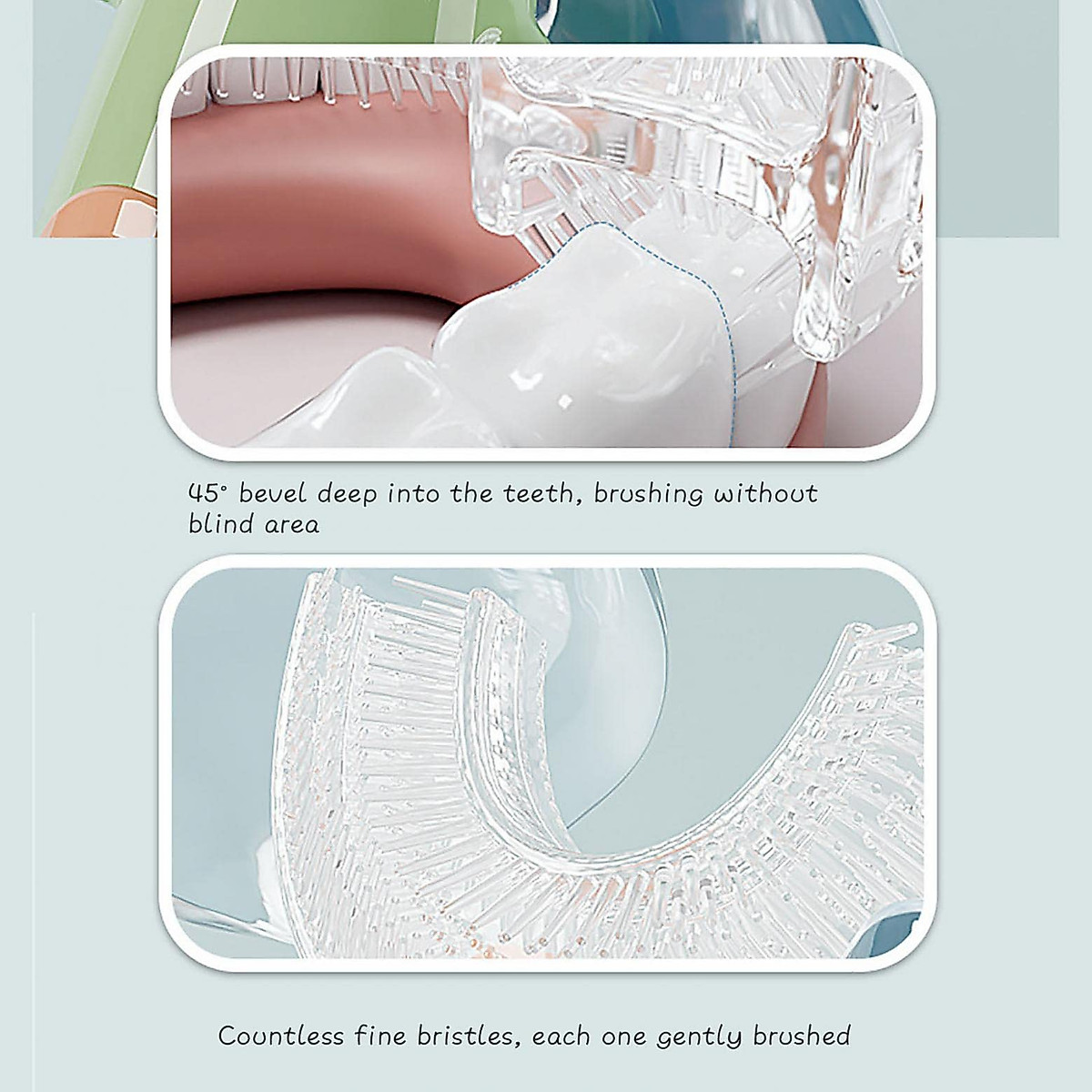 AUUI 1 Pieces Mini U-Shaped Manual Toothbrush,Kids Toothbrushes with 360°Cleaning Whitening & Food Grade Silicone Toothbrush,Soft Brush Heads,Dolphin Cartoon Handle,Special Design for 8-12 Years