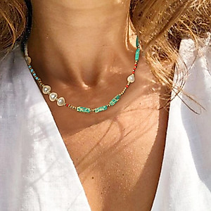 Irregular Green Turquoise Necklace,Irregular Pearl Shape Necklace,Bohemian Necklace,Handmade Single Layered Necklaces for Women