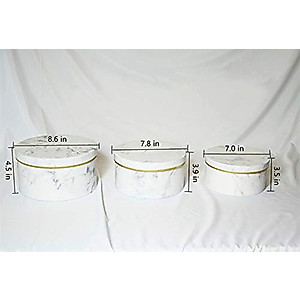 BBJ WRAPS Vintage Marble Flower Paper Box Round Florist Boxes For Bouquet With Lids Set/3 (S/M/L) (Black)