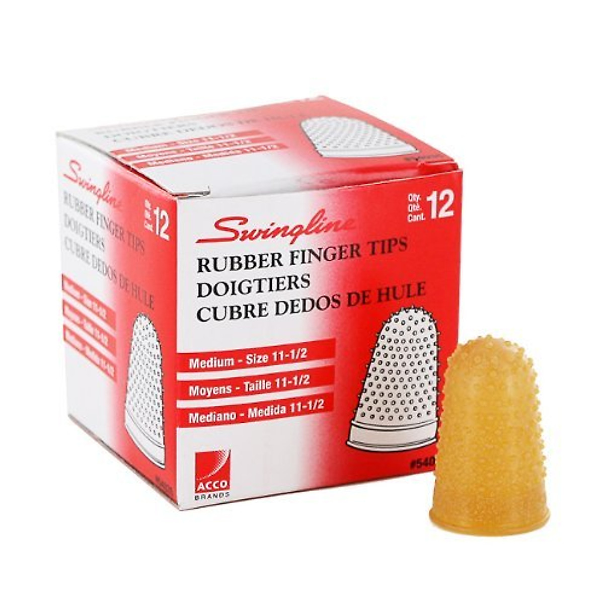 Swingline Products - Swingline - Rubber Finger Tips, Size 11 1/2, Medium, Amber, 12/Pack - Sold As 1 Dozen - Tough, tips last a long time. - Surface nubs ensure positive grip. - Extra thick material at tip for longer wear. - High grade rubber for added du