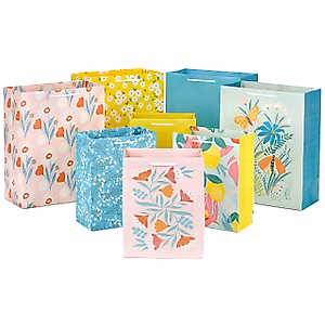 Hallmark Spring Gift Bags in Assorted Sizes (8 Bags: 4 Medium 9", 4 Large 13") Florals, Lemons, Teal, Pink and Yellow for Birthdays, Mother's Day, Easter, Bridal Showers