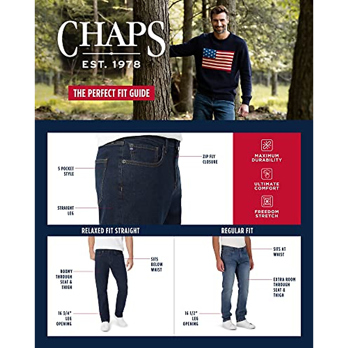 Chaps Men's Relaxed Fit Jeans - Comfort Stretch Denim Jeans - Classic Fit Jeans for Men, Size 36W x 32L, Armour Wash