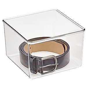 mDesign Plastic Drawer Organizer Square Box, Storage Organizer Bin Container; for Closets, Bedrooms, Use for Leggings, Socks, Ties, Jewelry, Accessories - Lumiere Collection - 4 Pack - Clear