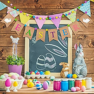 2Pcs Easter Banner Burlap Flag Felt Ball Garland Kit, With Pendants Pom for Centerpieces Easter Decorations Party Decor Fireplace Porch Wall Backdrops