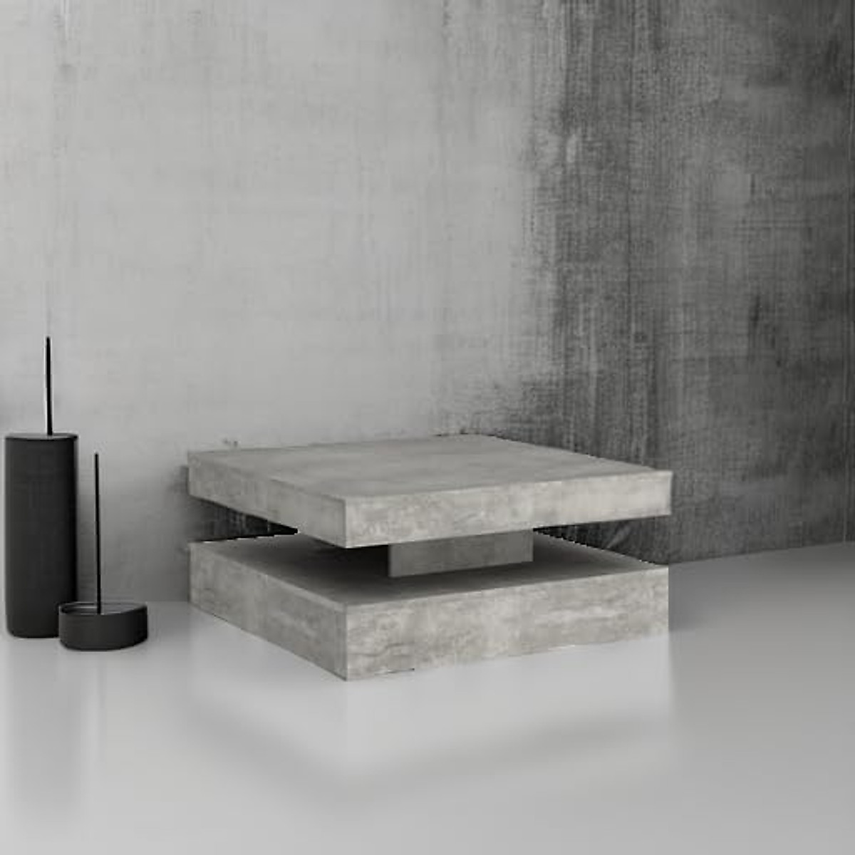 HedoAjim LED Coffee Table for Living Room, Living Room Table 2-Tier Square Middle Center Table, Modern Coffee Tables with Storage, Contemporary Wood Tea Tables for Dining Reception, Grey