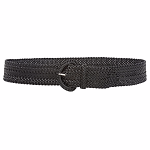 2 Inch Wide Hand Made Soft Metallic Woven Braided Round Belt, Black | l/xl (36"-38" waist)