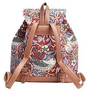 Signare Tapestry Fashion Backpack Rucksack for Women with William Morris Red Strawberry Thief Design (RUCK-STRD)