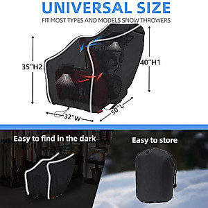 Zenicham Heavy-Duty 600D Fade and Crack Resistant Snow Blower Covers, Waterproof, Snow Proof,UV-Proof Snowblower Cover Universal Fit，Snow Thrower Cover with Reflective Strips (50" L x 33" W x 40" H)