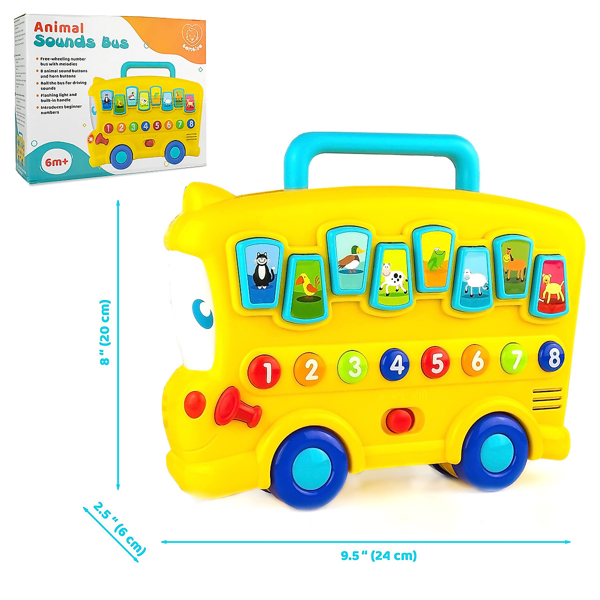 Animal Sounds Bus for Babies 6 Months Old & Up with Lights, Music, Numbers, Volume Control & More - Educational Baby Musical Toys