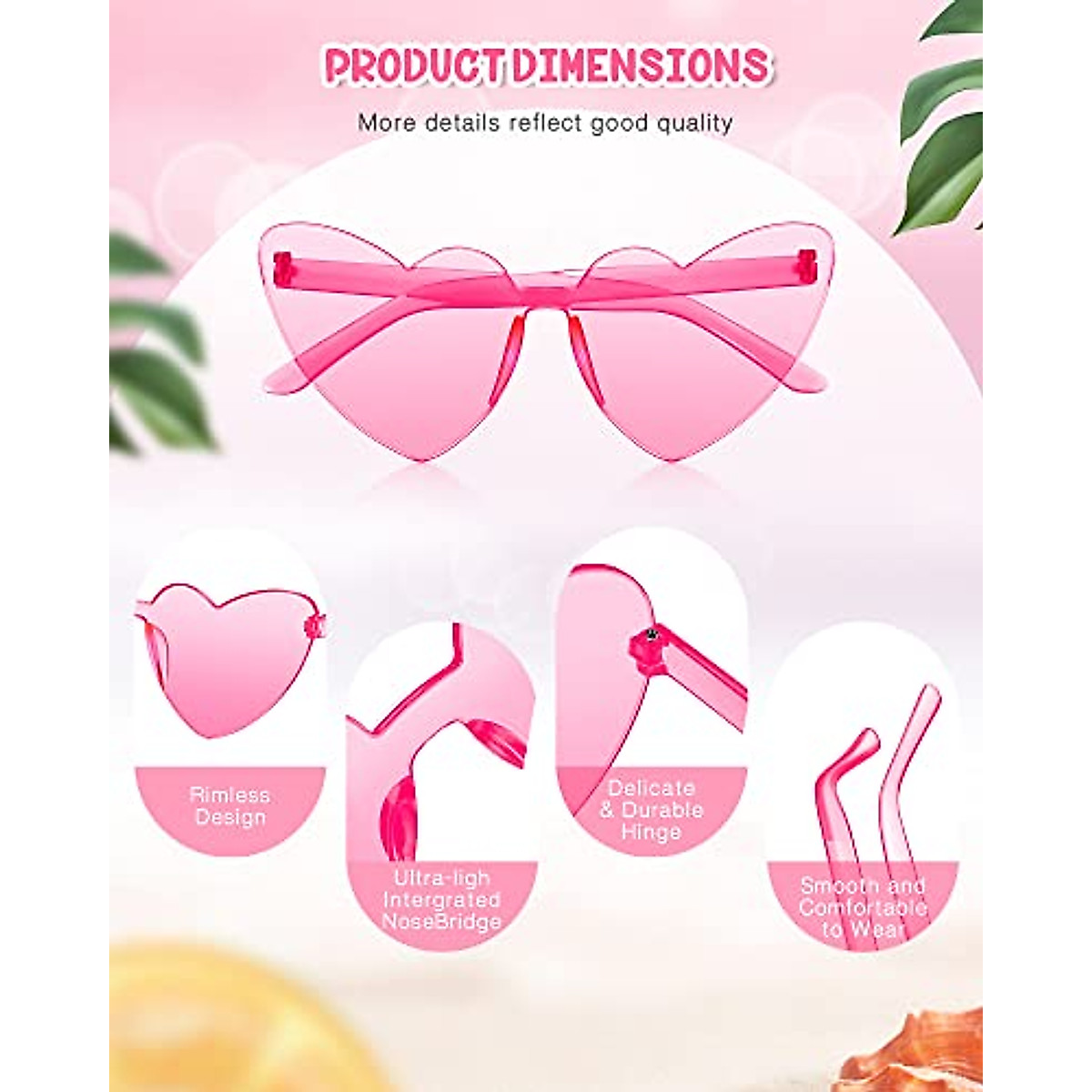 JDHXBMW 8 Pairs Heart Shaped Frameless Glasses Trendy Transparent Candy Color Eyewear for Party Favor