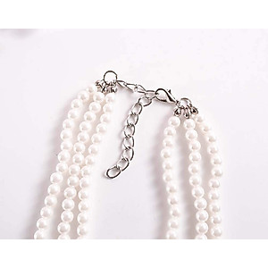 Daimay Simulated Pearl Chokers Multi-Layer Pearl Necklace Multi-Strand Pearl Statement Bridal Choker Necklace for Wedding Party Jewelry 20s Flapper Necklace for Party with Earring -White