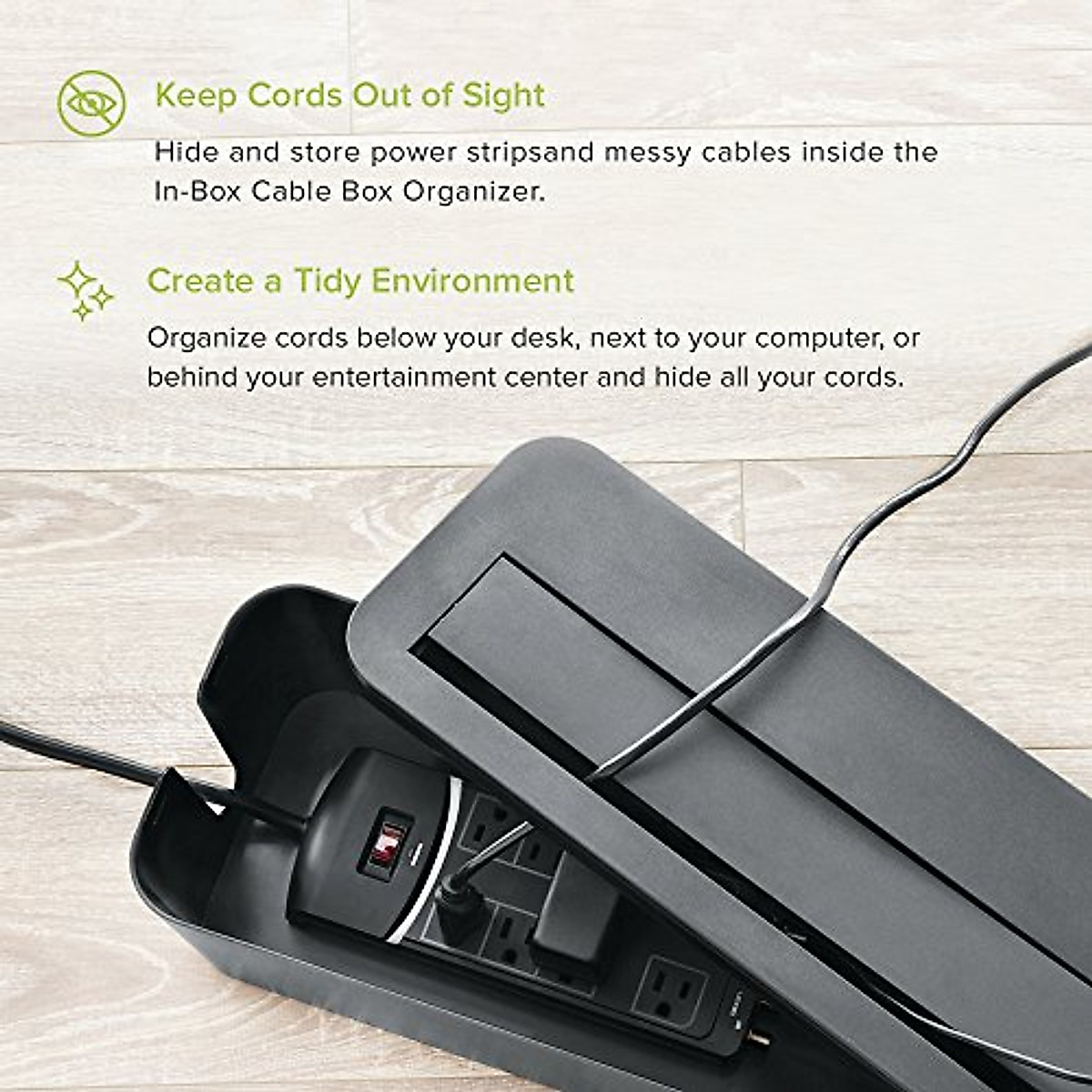 UT Wire In-Box Extra Large Cable Organizing Management Box for Under Desk Surge Protector Concealer White