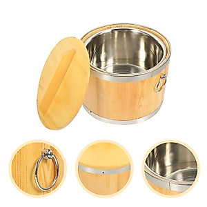Hemoton Sushi Rice Cooling Bowl Wooden Rice Bucket Wooden Hangiri Sushi Rice Mixing Tub with Lid Stainless Steel Rice Warmer Japanese Rice Cooking Tub