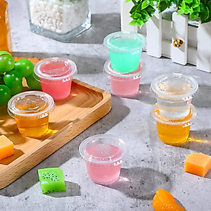 Macarrie 1000 Pieces 1 oz Containers with Lids 1 oz Portion Cups Disposable Souffle Cups Sauce Cups Salad Dressing Container Plastic Food Cups for Restaurant Picnic Birthday Wedding Dinner Party