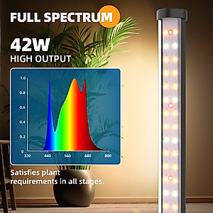 Barrina Grow Lights for Indoor Plants with Stand, 42W 169 LEDs Full Spectrum Wide Illumination Area, T10 Vertical Standing Plant Grow Light, 4FT Height with On/Off Switch and Tripod Floor Stand