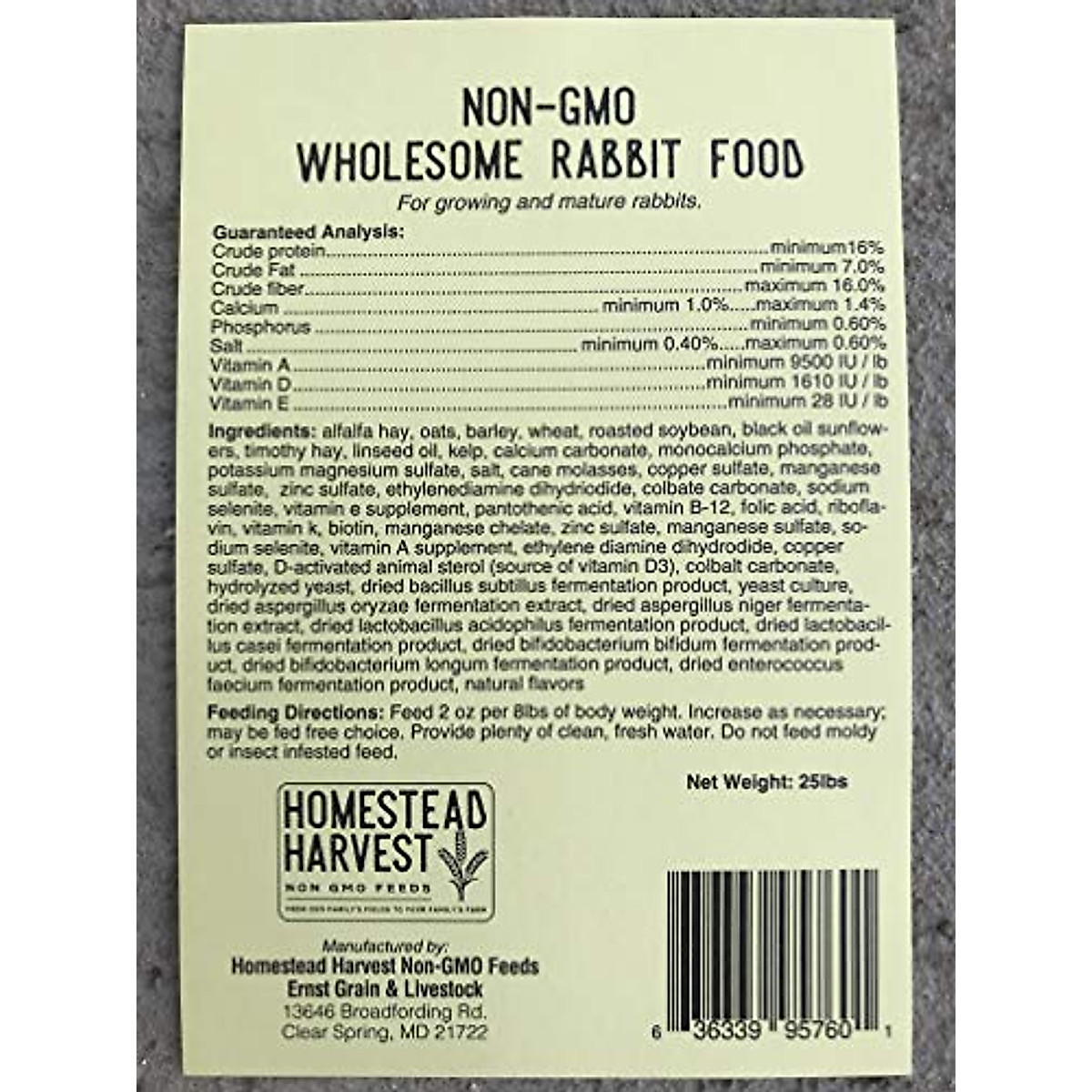 Homestead Harvest Non-GMO Wholesome Rabbit Food (25 lb)
