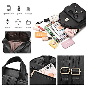 Aogist Mini Leather Backpack Purse 3-Pieces Fashion Bowknot Zipper Bags Cute Casual Travel Daypacks for Women (Black)