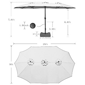 Bigroof 15ft x 9ft Patio Double-Sided Umbrella with Base & Crank, Extra Large Rectangular Outdoor Umbrella for Patio, Lawn & Garden, Beige