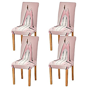 xigua Elegant Pink High Heels Chair Covers Protector 4PCS for Dining Room,Chair Slipcover Washable Removable for Kitchen,Hotel,Restaurant,Wedding