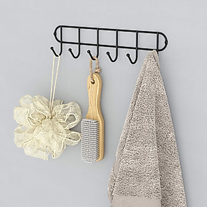 Tibres - Farmhouse Coffee Cup and Mug Rack Door or Wall Mounted - Rustic Kitchen Utensil Rack with Hooks for Spoon Spatula and Towel - Small Cup and Mug Holder - Metal Wire Hanger - Black - Set of 2