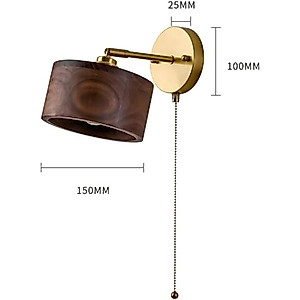 VUCICA Modern Simple Wall Lamp Adjustable Bedside Wall Sconce Walnut Wall Light with Pull Cord Switch E27 Lighting Fixture for Living Room Study Office Homestay