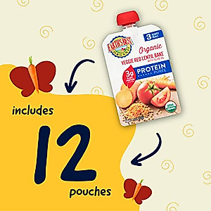 Earth's Best Organic Toddler Food Pouches, Toddler Protein Puree for Kids 2 Years and Older, Organic Veggie Red Lentil Bake with Olive Oil, 4.5 oz Resealable Pouch (Pack of 12)