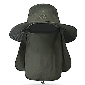 Fishing Hat for Men & Women, Outdoor UV Sun Protection Wide Brim Hat with Face Cover & Neck Flap Army Green