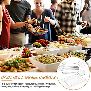 Tioncy 40 Pcs Plastic Serving Utensils Set Disposable Clear Utensils Include 30 Pcs 9" Plastic Serving Spoon Forks Tongs and 10 Pcs 15'' X10'' Plastic Serving Trays Serving Food Party Buffet Cutlery