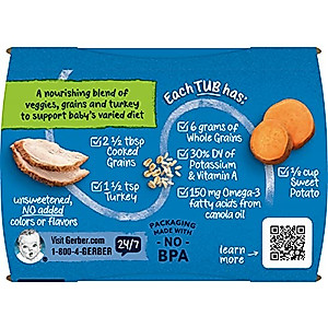 Gerber Mealtime for Baby 2nd Foods Power Blend Baby Food Tubs, Sweet Potato Turkey with Whole Grains, Pureed Baby Food, 2 - 4 Ounce Tubs/Pack (Pack of 4)